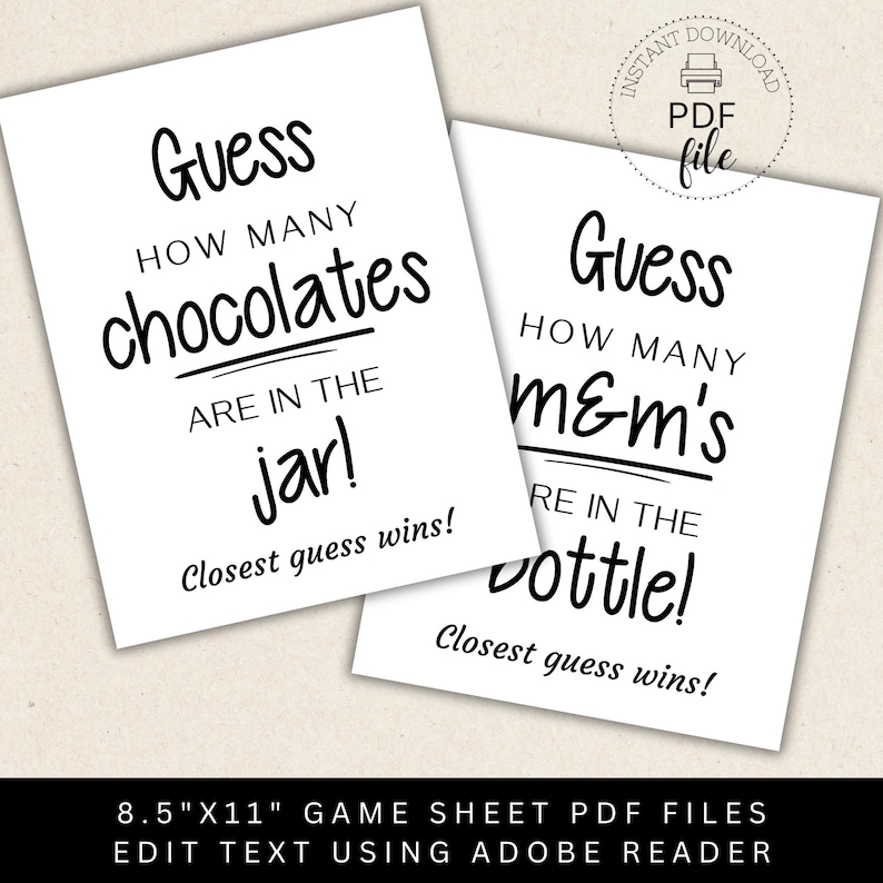 Guess How Many Are in the Jar Sign + Name & Guess Sheet + Cards ...