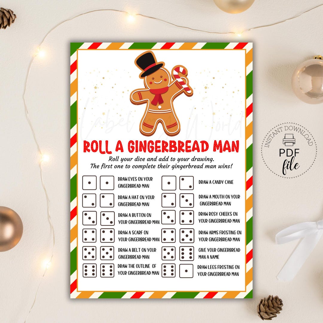 Printable Roll a Gingerbread Man Game, Christmas Classroom Activity 8.5 ...