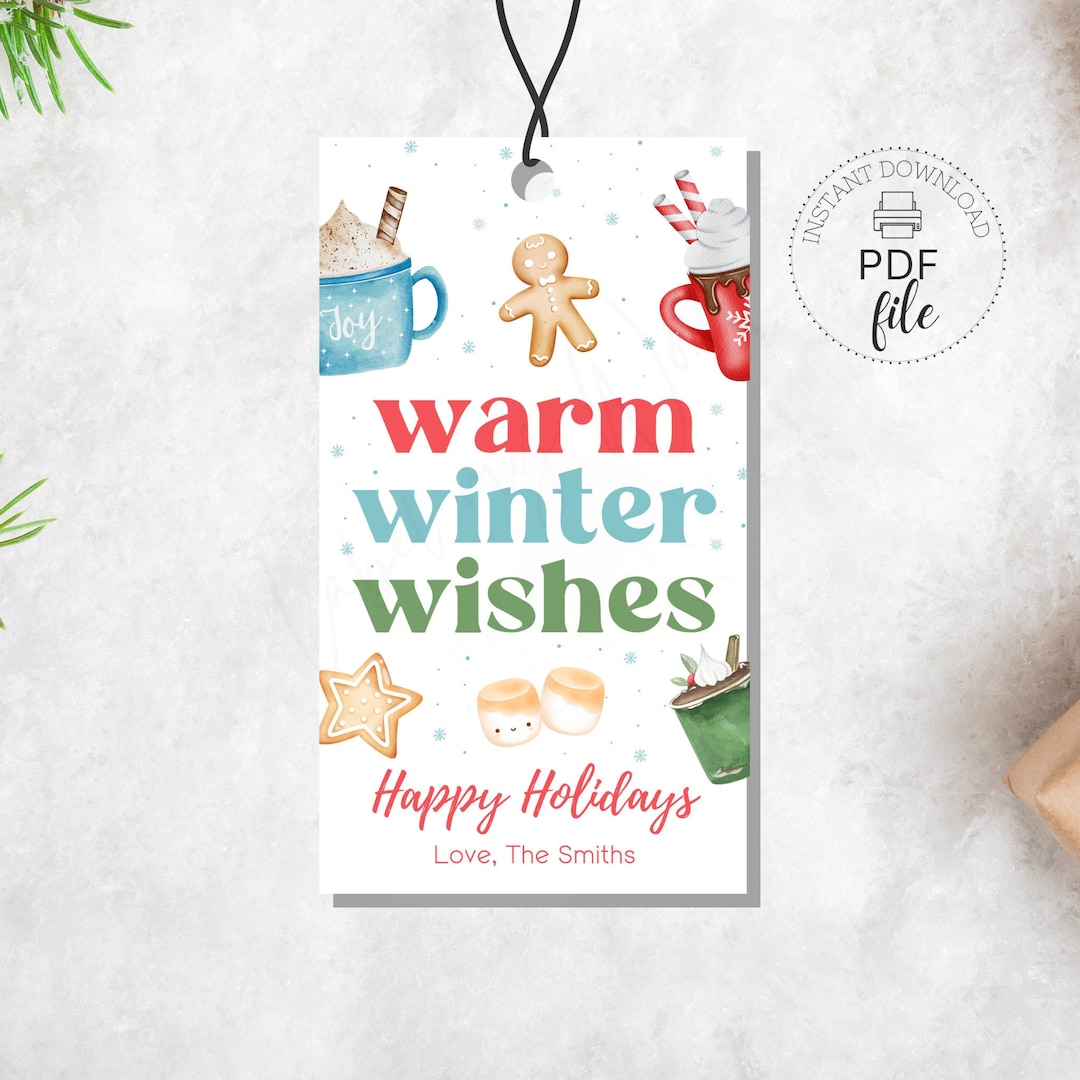 Warm Winter Wishes Gift Tag | Printable Christmas Hot Cocoa/coffee Tags ...