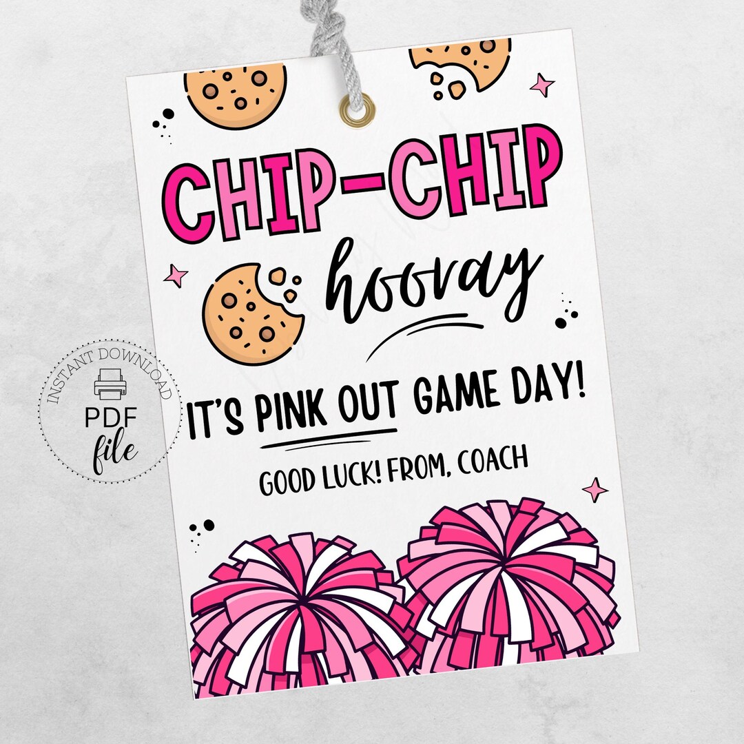 Chip Chip Hooray Pink Out Game Day Treat Tag, Printable Cookie Gift Tag ...