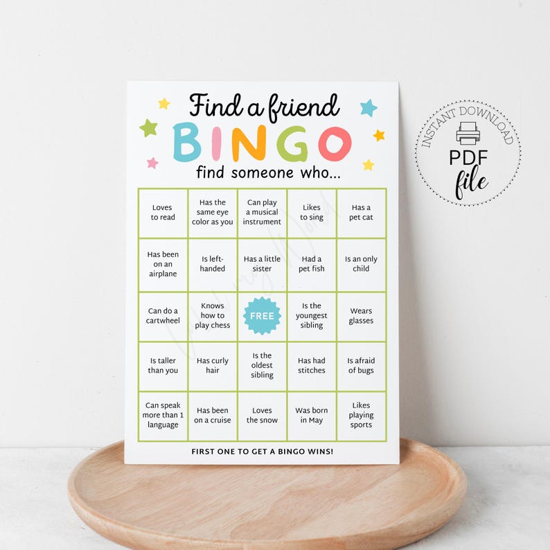 Printable Find a Friend Bingo, Find Someone Who Bingo Game Pre-filled ...