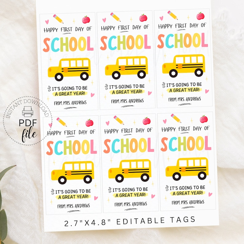 Printable Happy First Day of School Tag, Teacher/classroom Back to ...