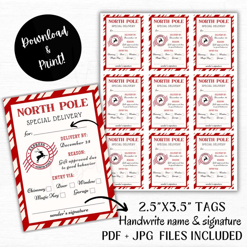 Printable North Pole Special Delivery Tag, Christmas Gift From Santa ...