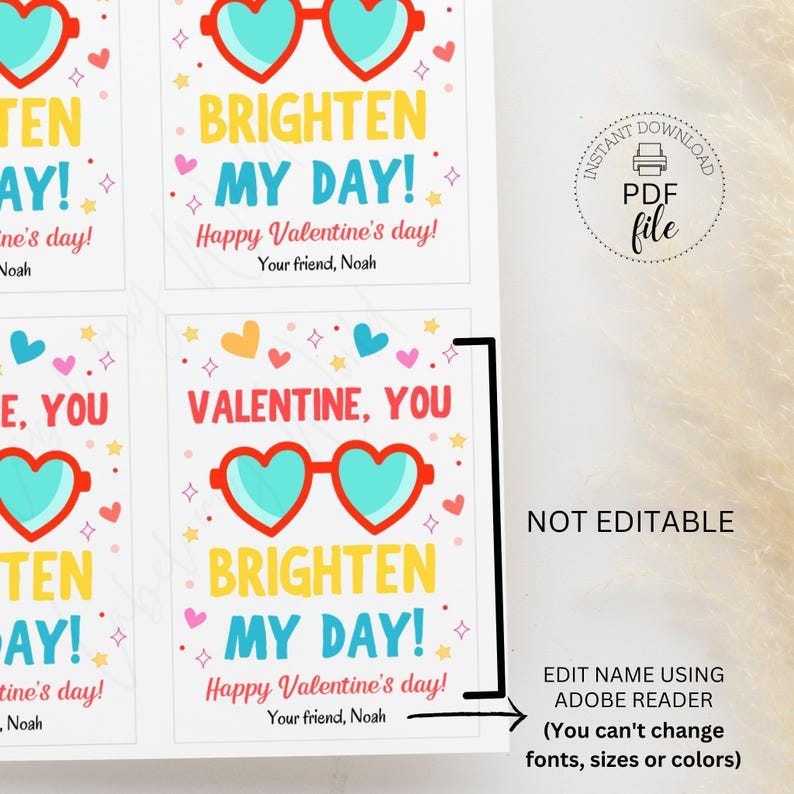 Printable Heart Sunglasses Valentine Gift Tag, Personalized You ...