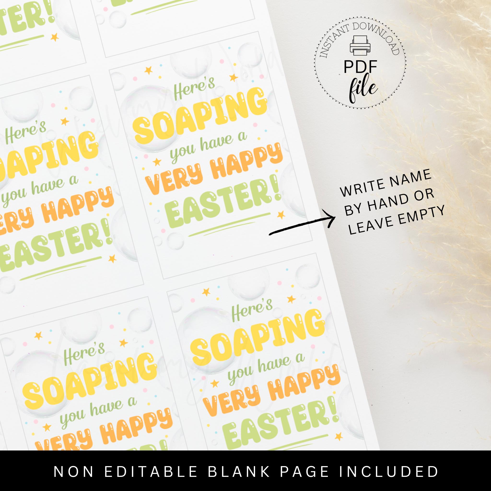 Printable Easter Soap Gift Tag, Soaping You Have a Very Happy Easter ...