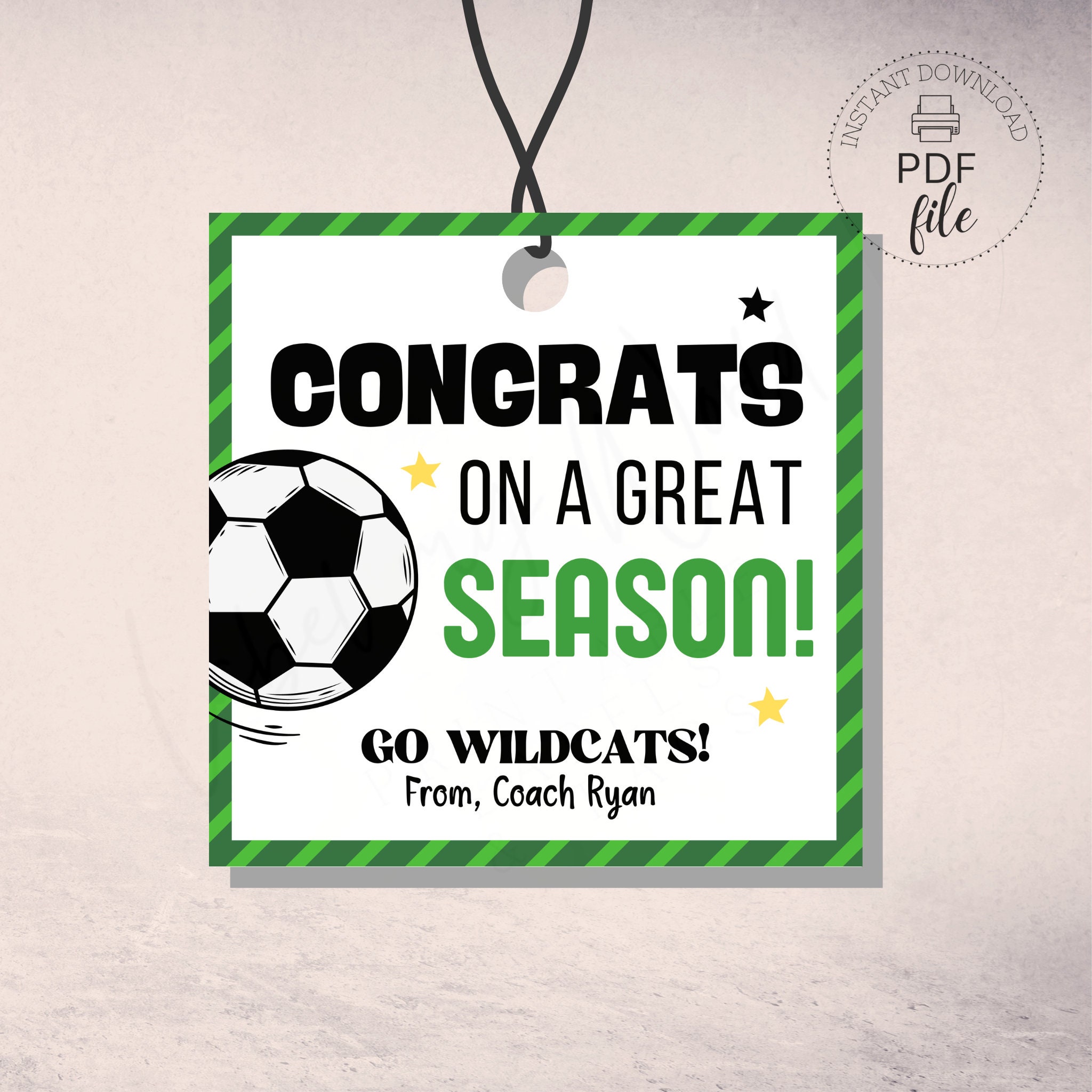 Congrats on a Great Season Soccer Team Gift Tag Printable/customized ...