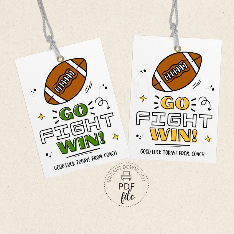 Printable Football Game Day Snacks Tag, Go Fight Win Treat Tags, 10 ...