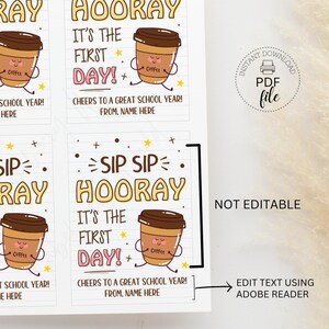 Coffee Teacher Back to School Printable Treat Tag, Sip Sip Hooray It's ...