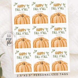 Printable Happy Fall Y'all Gift Tag, Personalized Pumpkin Autumn Treat ...
