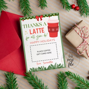 Christmas Coffee Gift Card Holder Template | Printable Thanks a Latte ...