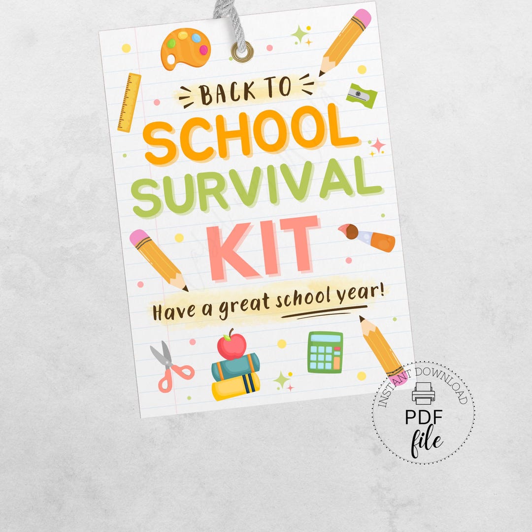 Printable Back to School Survival Kit Gift Tag, Back to School Supplies ...