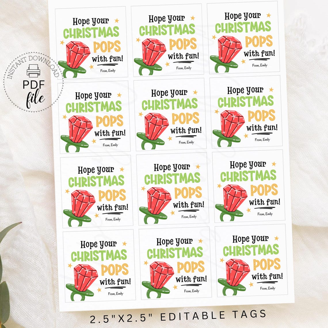 Printable Ring Candy Tag, Hope Your Christmas Pops With Fun ...
