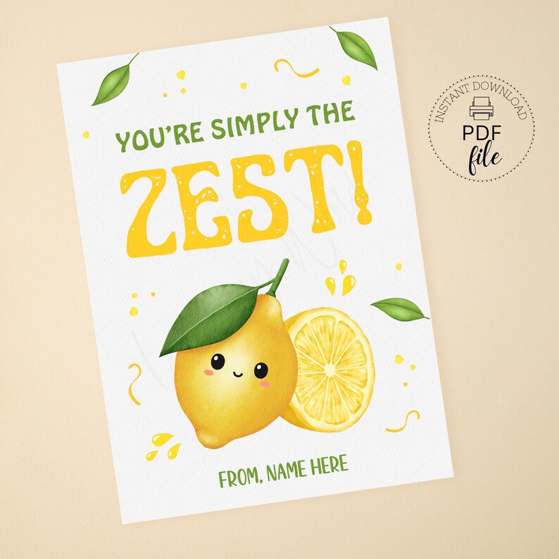 You're Simply the Zest Printable Gift Tag, Lemon Party Favor Tags (PDF ...