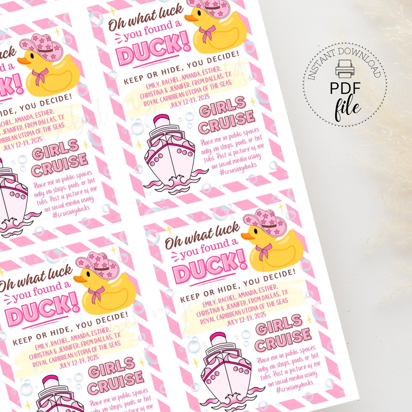 Printable Girls Cruise Cruising Ducks Gift Tag, Oh What Luck You Found ...