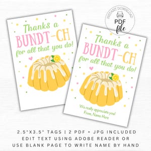 Printable Bundt Cake Appreciation Gift Tag, Thanks a Bundt-ch for All ...