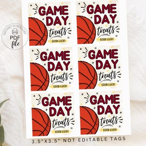 Printable Basketball Game Day Tag, Game Day Treats Good Luck Gift Tag ...