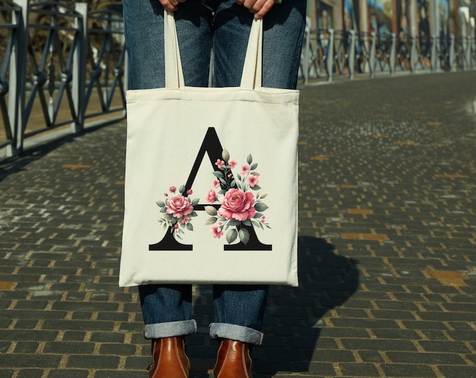 Initial Tote Bag-monogram Tote Bag-personalized Canvas Tote Bag-letter ...