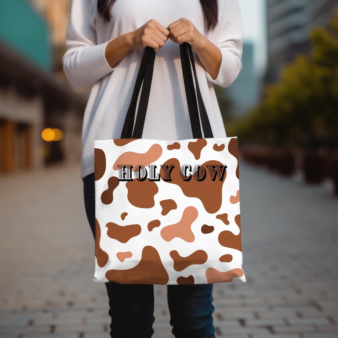 Brown Cow Print Tote Bag Western Theme All Over Print Shoulder Bag Cow ...