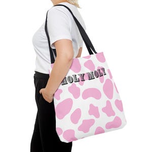 Pink Cow Print Tote Bag Western Theme All Over Print Shoulder Bag Cow ...