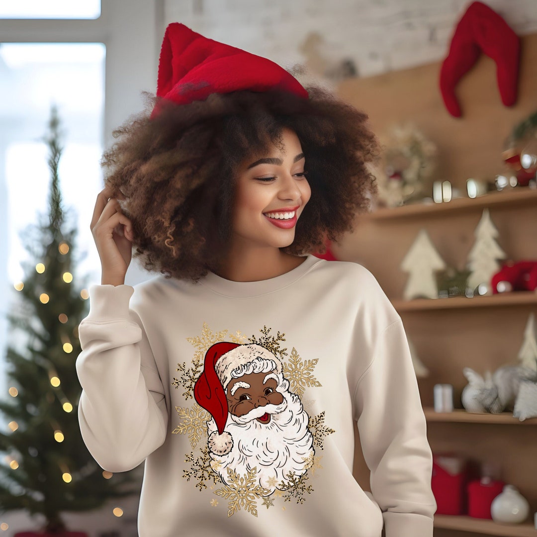 Black Santa Claus Christmas Sweatshirt, Vintage African American Santa ...