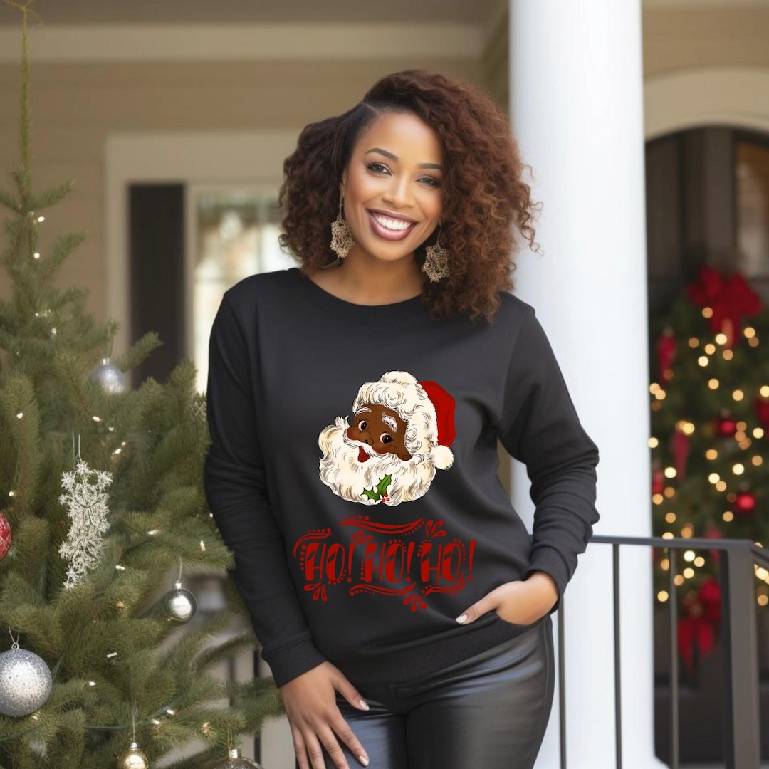 Black Santa Claus Christmas Sweatshirt, Vintage African American Santa ...