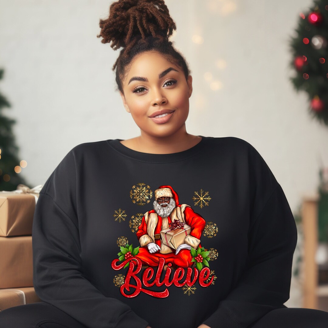 Black Santa Claus Christmas Sweatshirt, Vintage African American Santa ...
