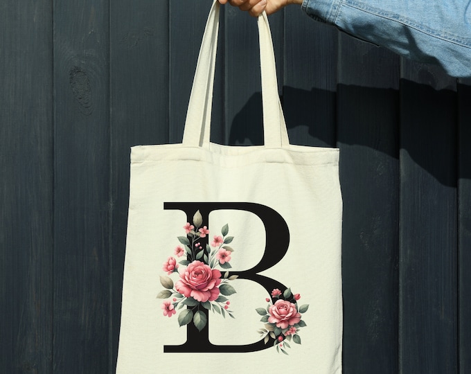 Initial Tote Bag-monogram Tote Bag-personalized Canvas Tote Bag-letter ...