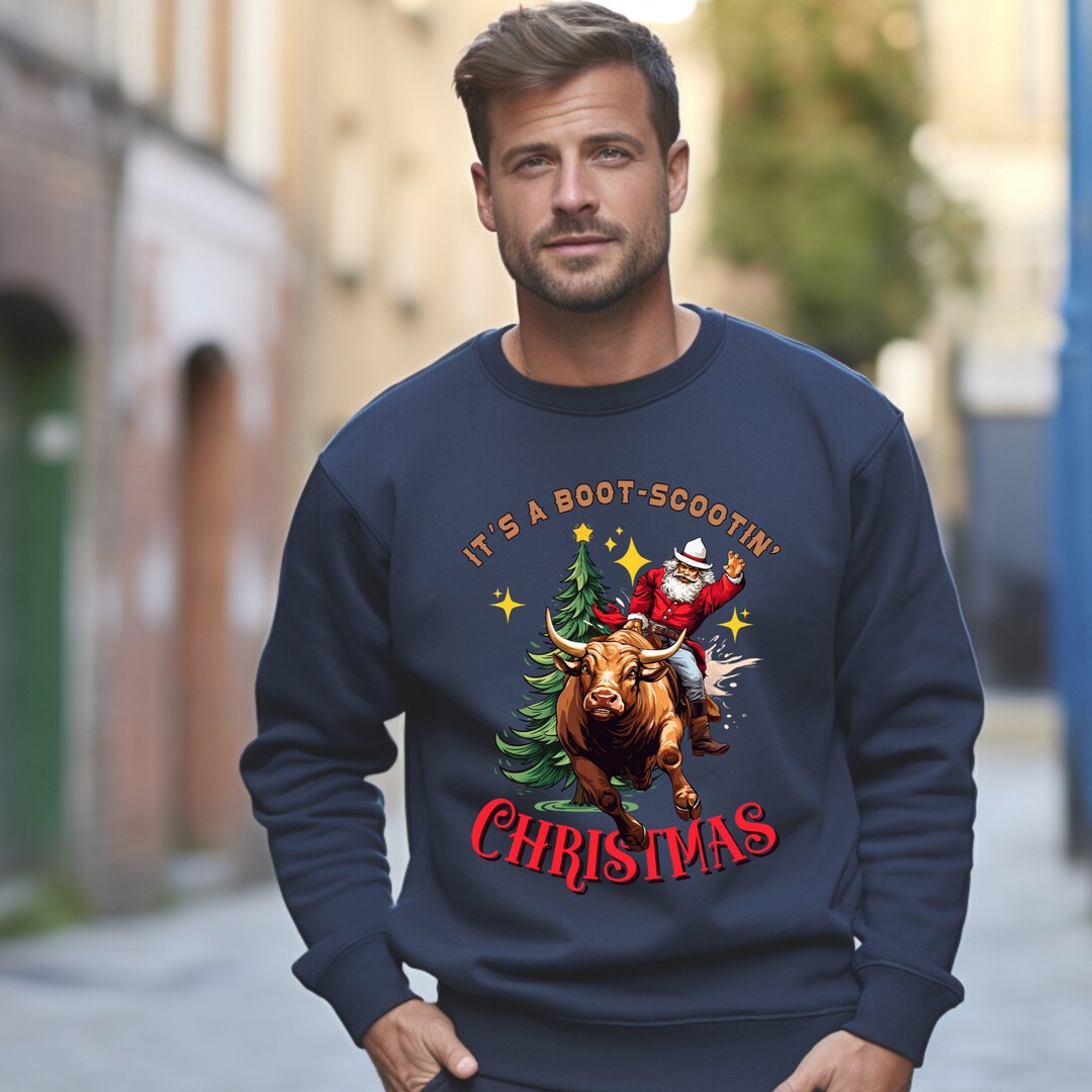 Bull Riding Cowboy Santa Christmas Sweatshirt | It's a Boot-scootin ...