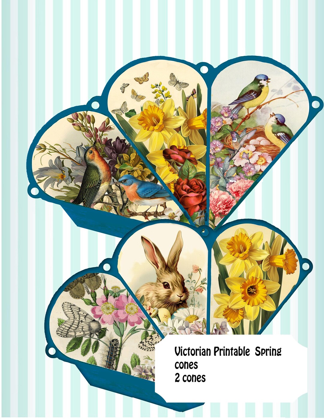 Printable Victorian Spring Cones Birds and Bunnies Two Cones Great for ...