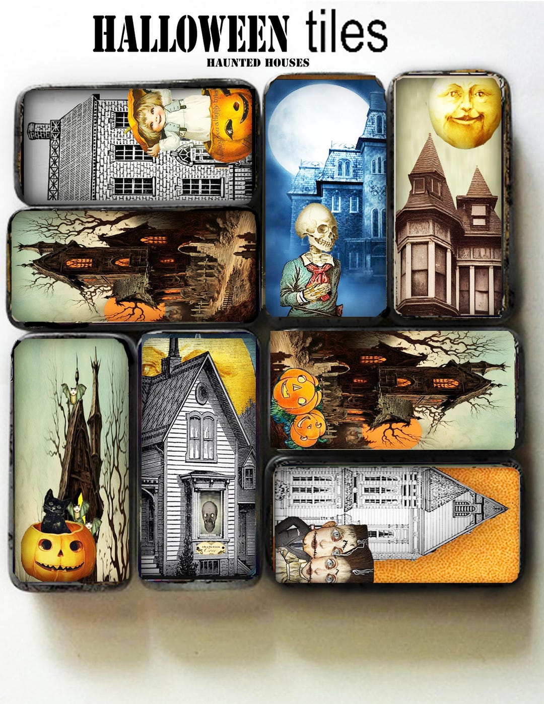 Printable Halloween Haunted House Tiles 1x2 Inches Domino Collage Sheet ...