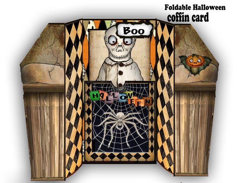 Halloween Foldable Card, Coffin, Skeleton, Craft Project (jpeg Only) - Etsy