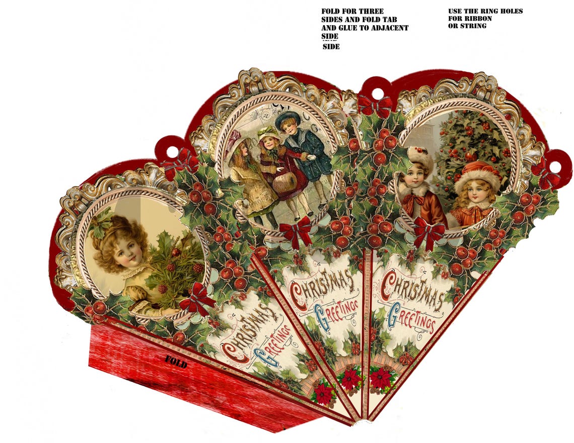 Two Printable Victorian Holiday Cones Great Tree Ornaments, Gift Giving ...