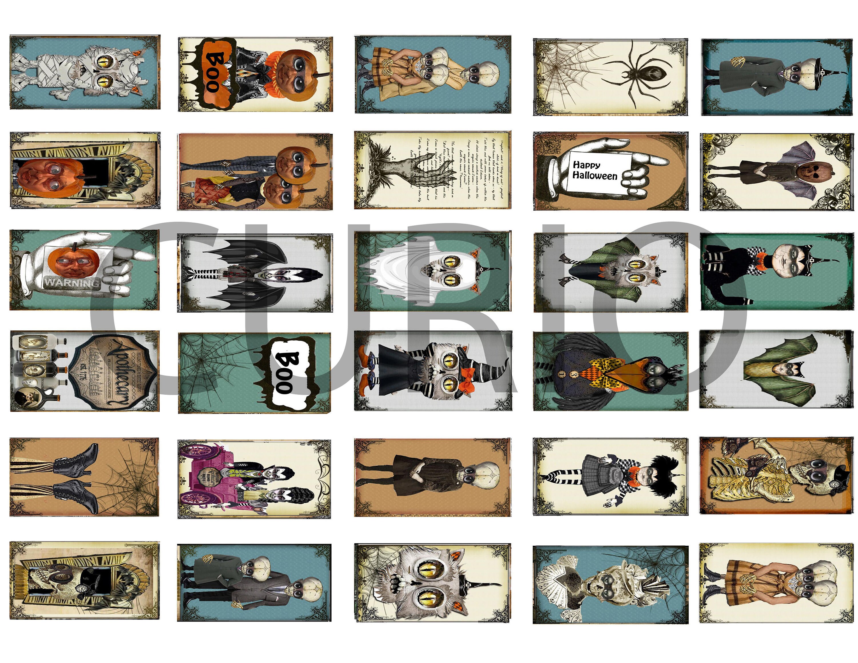 Printable Halloween Domino Collage Sheet: Whimsical Monster Art (JPEG ...