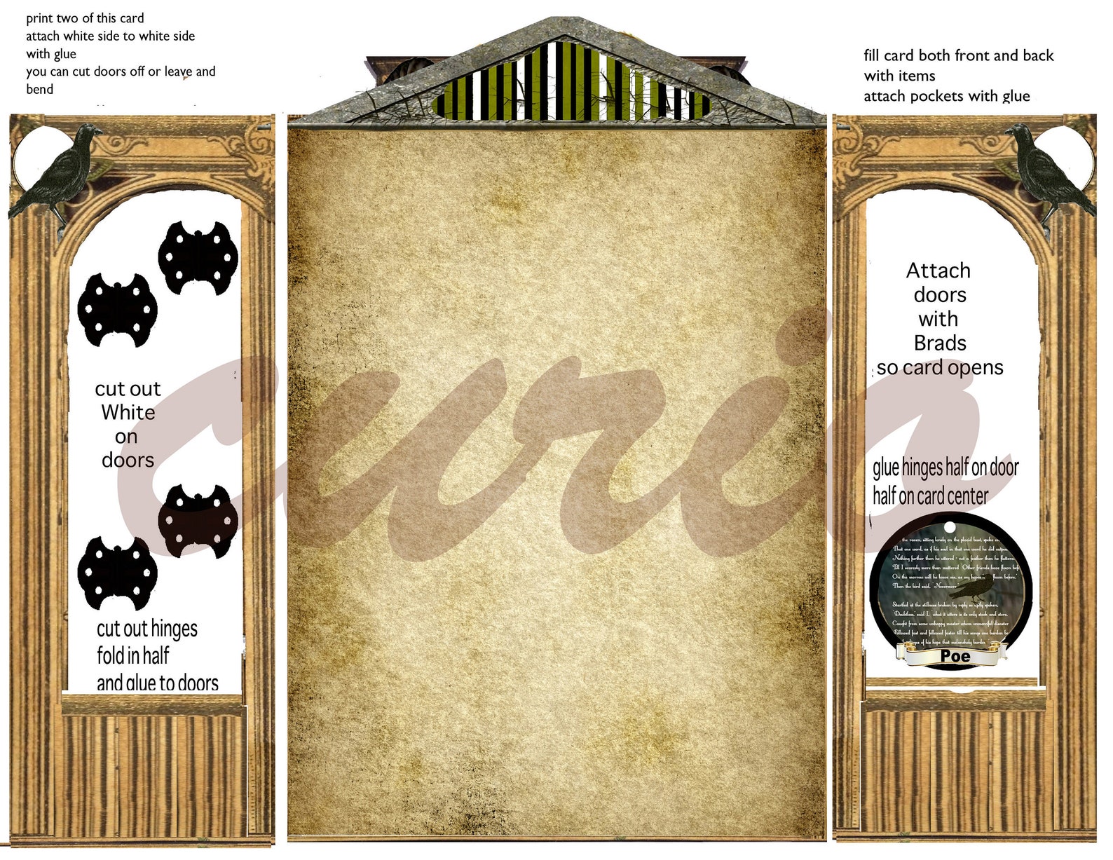 Printable Edgar Allan Poe Cabinet Card With Pockets and Ephemera ...