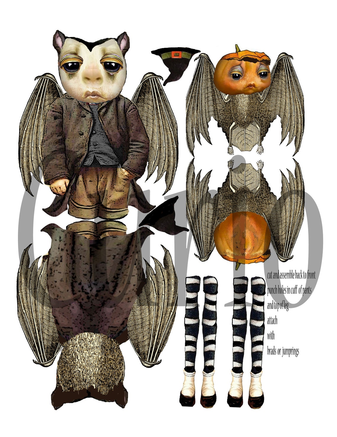 Printable Halloween Bats Paper Doll Articulated With Tag and Pocket ...