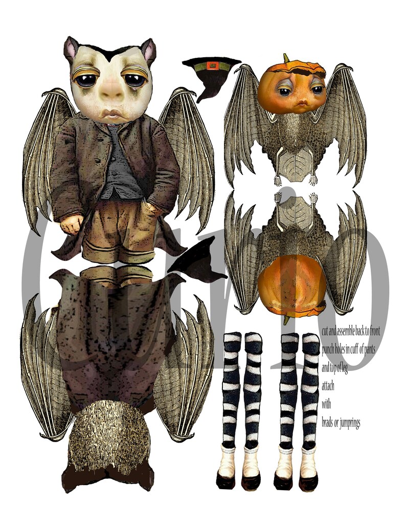 Printable Halloween Bats Paper Doll Articulated With Tag and Pocket ...