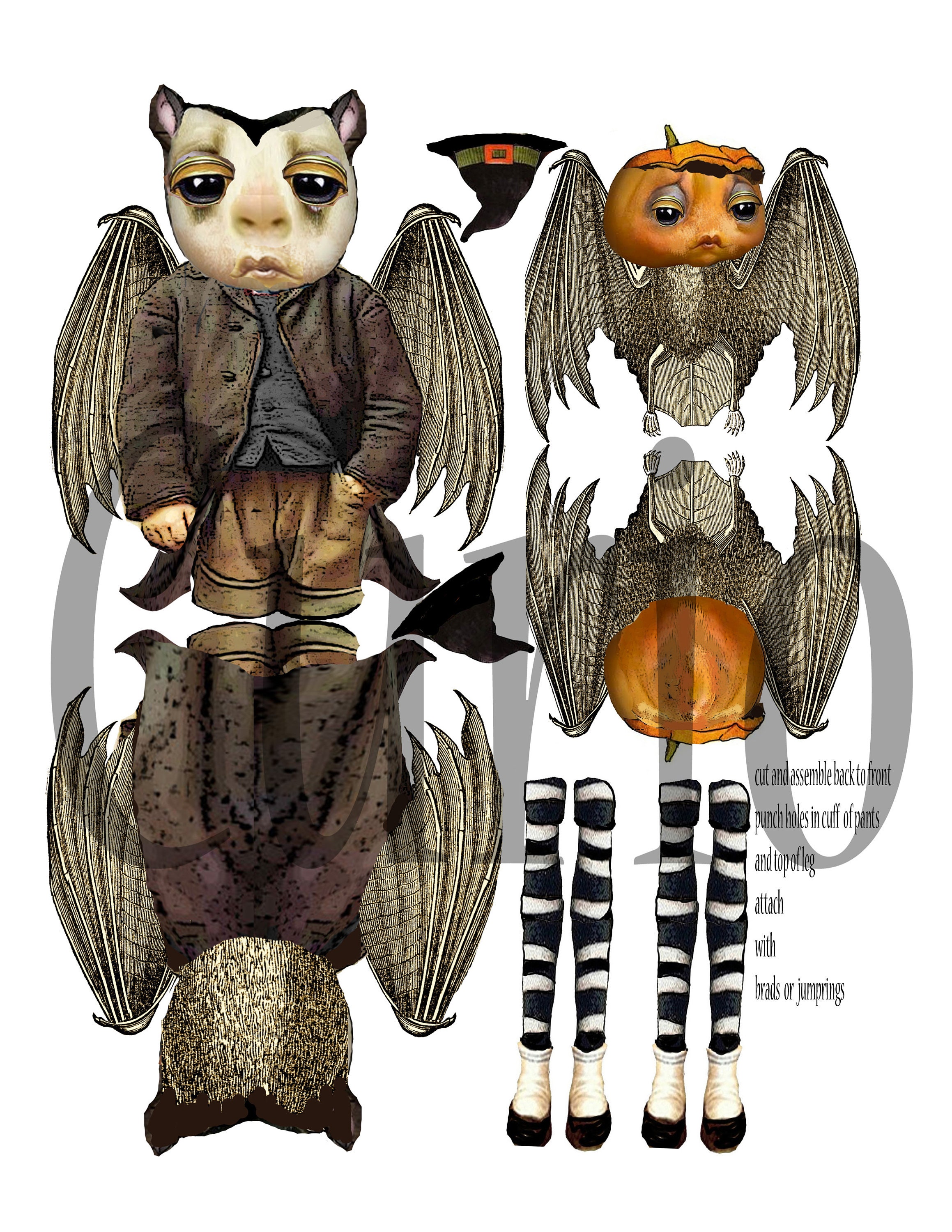 Printable Halloween Bats Paper Doll Articulated With Tag and Pocket ...