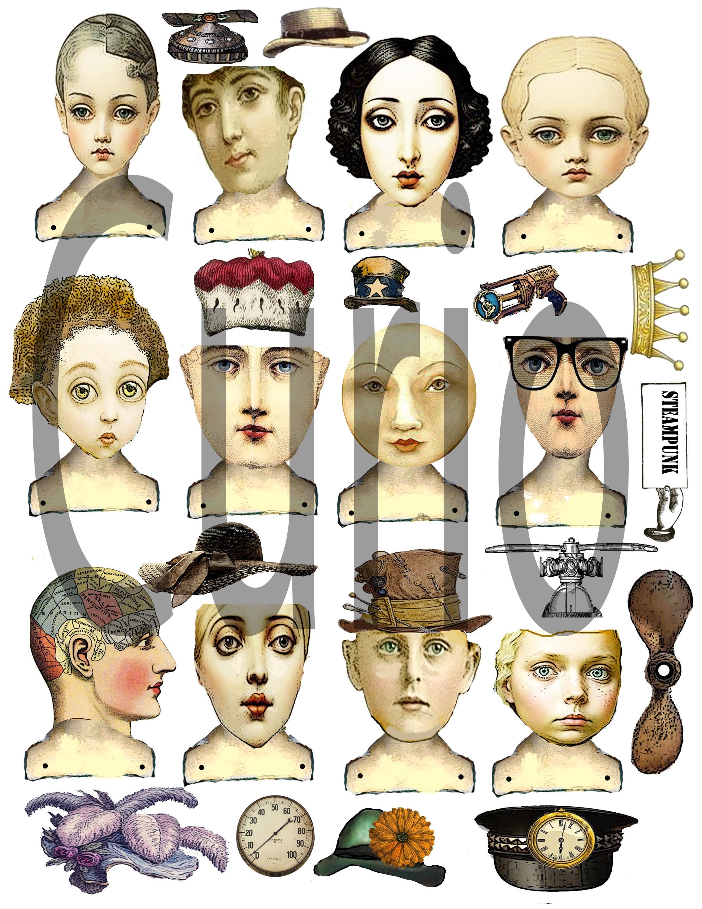 Steampunk Paper Dolls Collage Sheet: Mix & Match Junk Journal and ...
