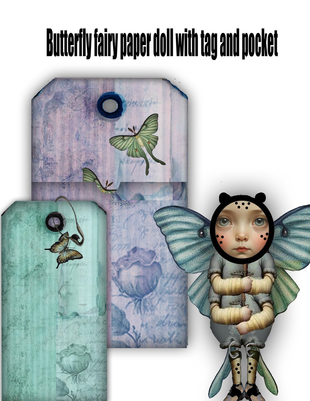 Printable Butterfly Paper Doll Articulated With Tag and Pocket Storage ...