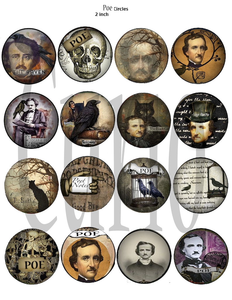 Edgar Allan Poe Halloween Circles: Printable Ephemera (PDF) - Etsy