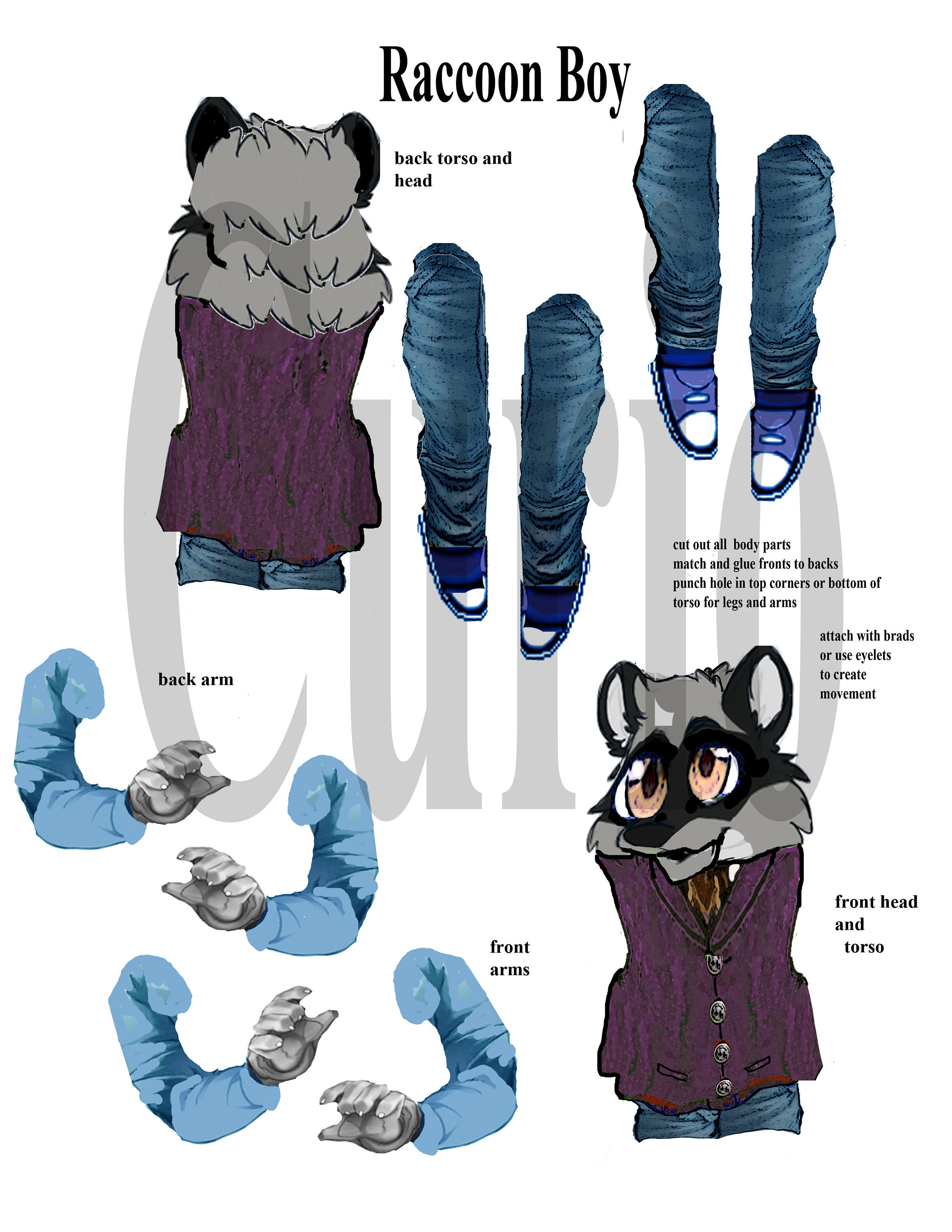 Printable Paper Doll Raccoon Furry Adopt Articulated Puppet Craft Sheet ...