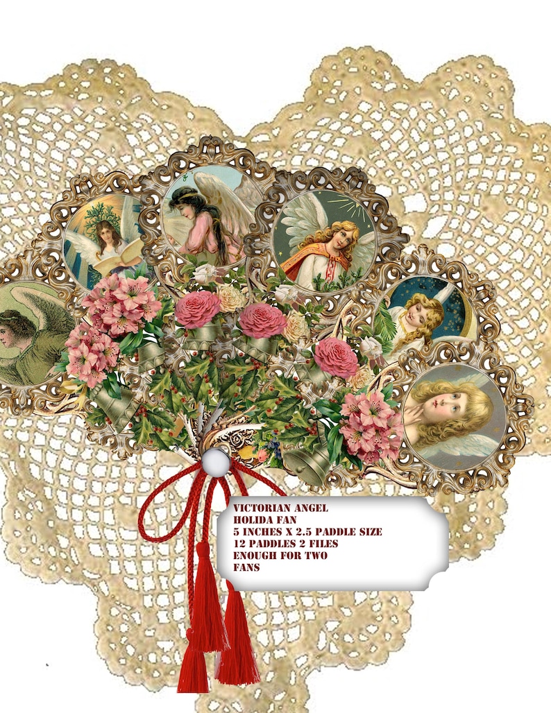 Printable Victorian Christmas Holiday Fans Two With Vintage Angel ...