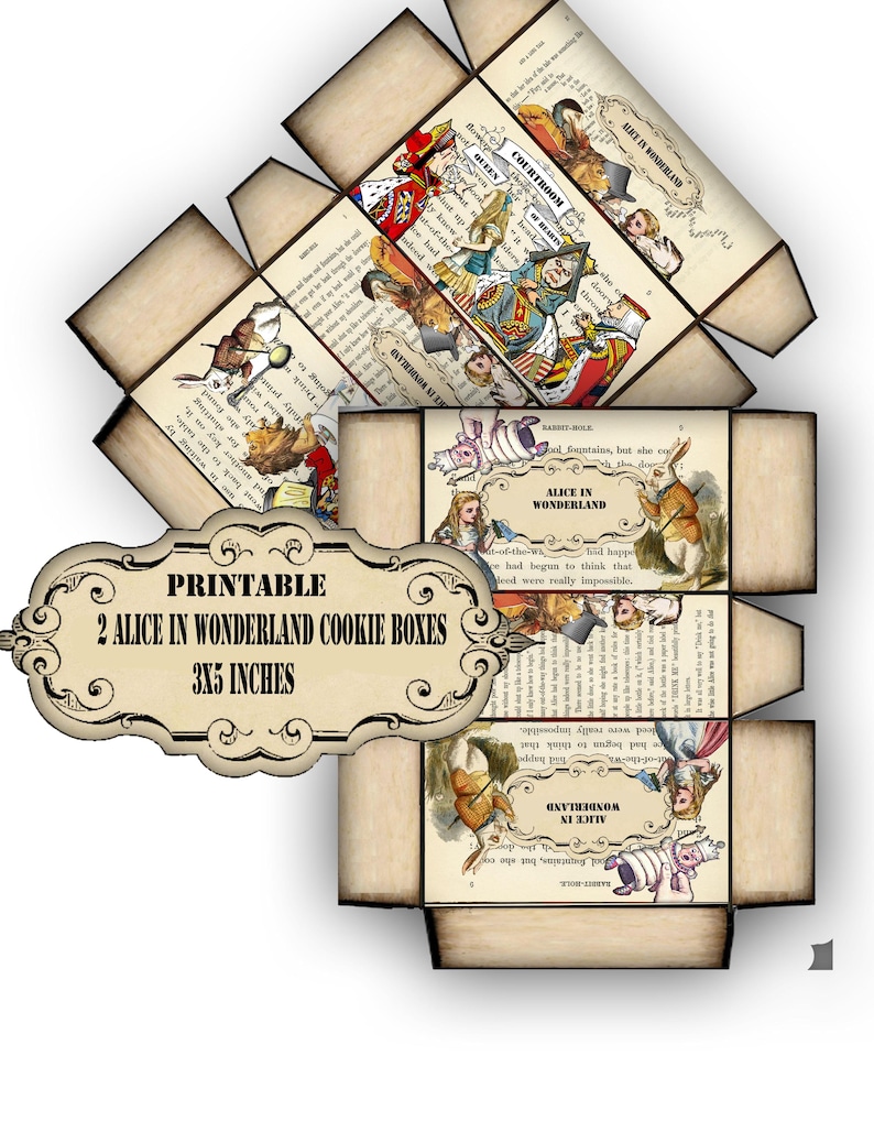 Printable Alice in Wonderland Cookie, Gift Boxes 3x5 Inches in Pdf and ...