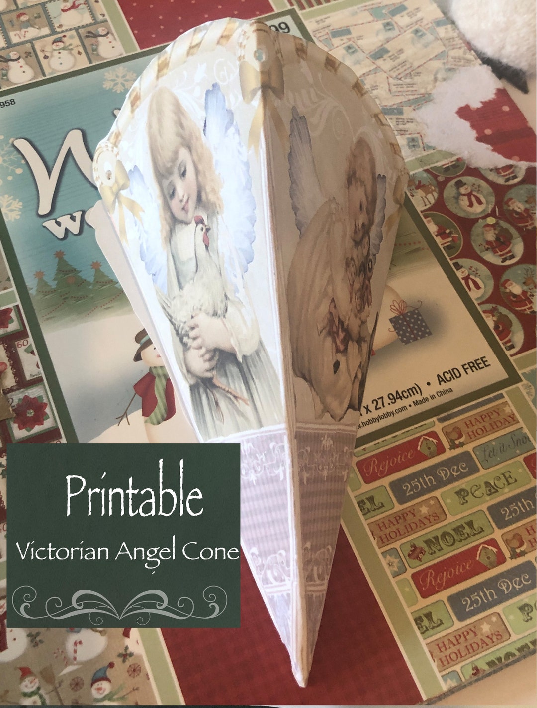 Printable Christmas Cone Pastel Angels Watercolor Christmas Tree Decor ...