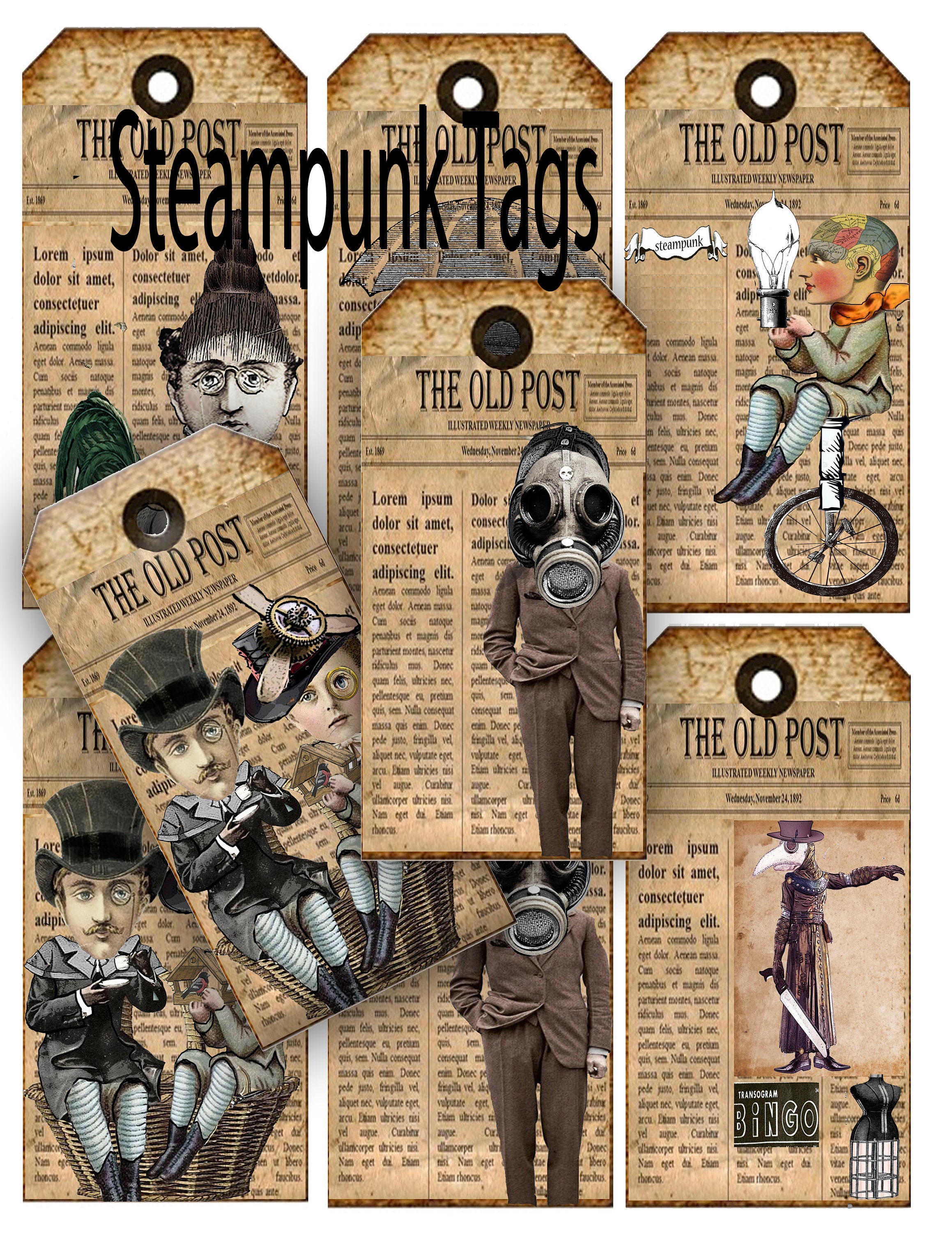 Printable Steampunk Grunge Tags for Journaling Scrapbook and Ephemera ...