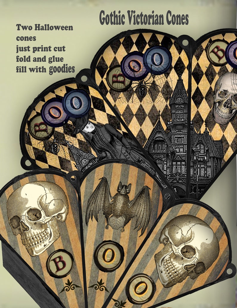 Victorian Gothic Halloween Candy Cones: Macabre Party Decor (PDF & JPEG ...