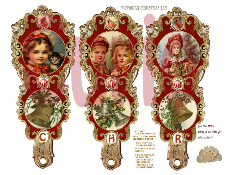 Printable Victorian Christmas Little Elves Fan: Holiday Ornament (PDF ...