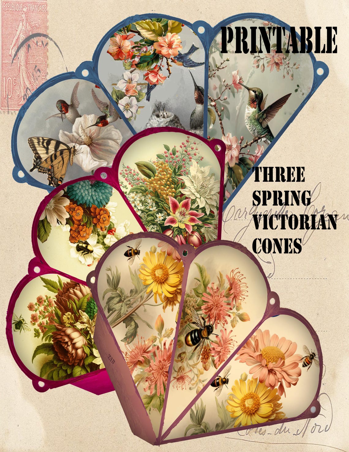 Printable Victorian Botanical Cones Gifts for Candies Rich Victorian ...