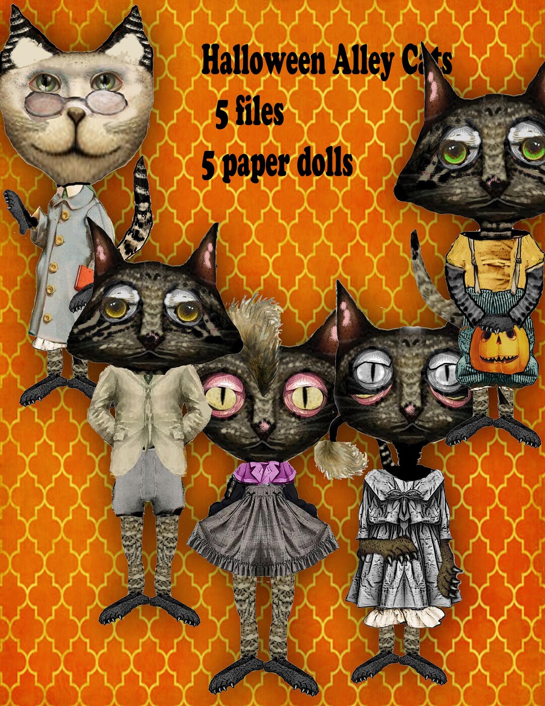 Whimsical Halloween Kitties Paper Dolls: Printable Clip Art (JPEG ...
