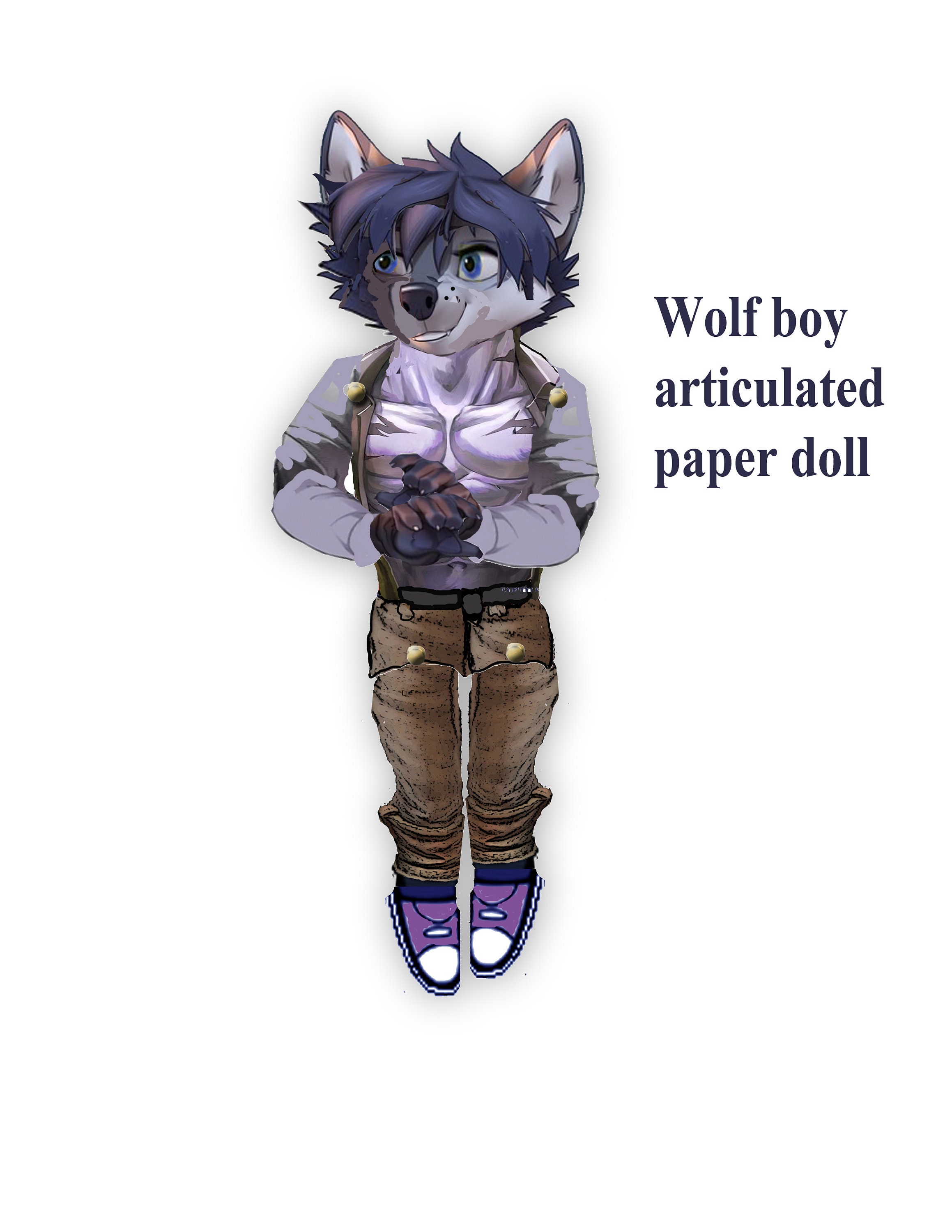 Printable Paper Doll Wolf Furry Adopt Articulated Puppet Craft Sheet ...